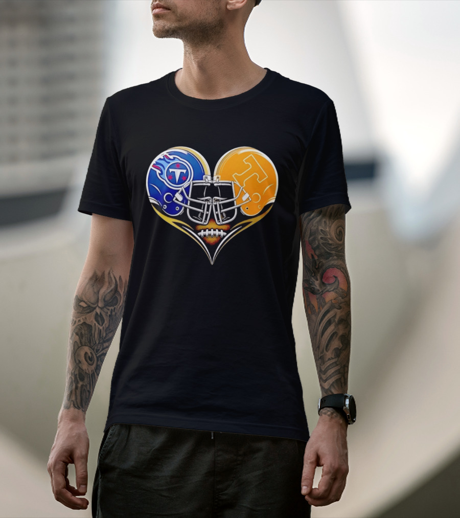 Tennessee Titans Tennessee Volunteers Football Heart Helmet T-Shirt