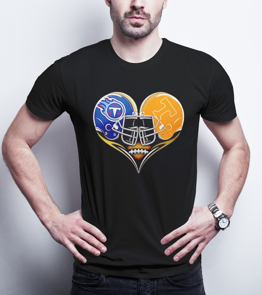 Tennessee Titans Tennessee Volunteers Football Heart Helmet T-Shirt