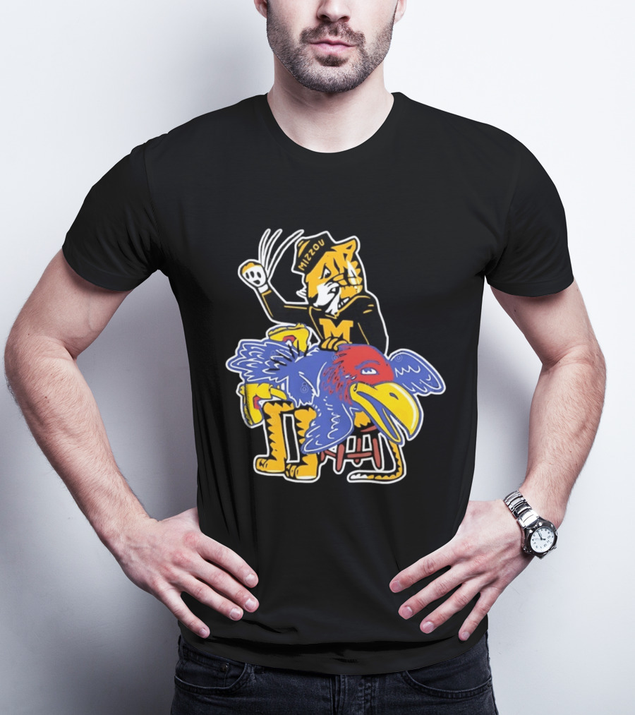 Mizzou Tigers Vs Kansas Jayhawk Rivalry Cartoon T-Shirt