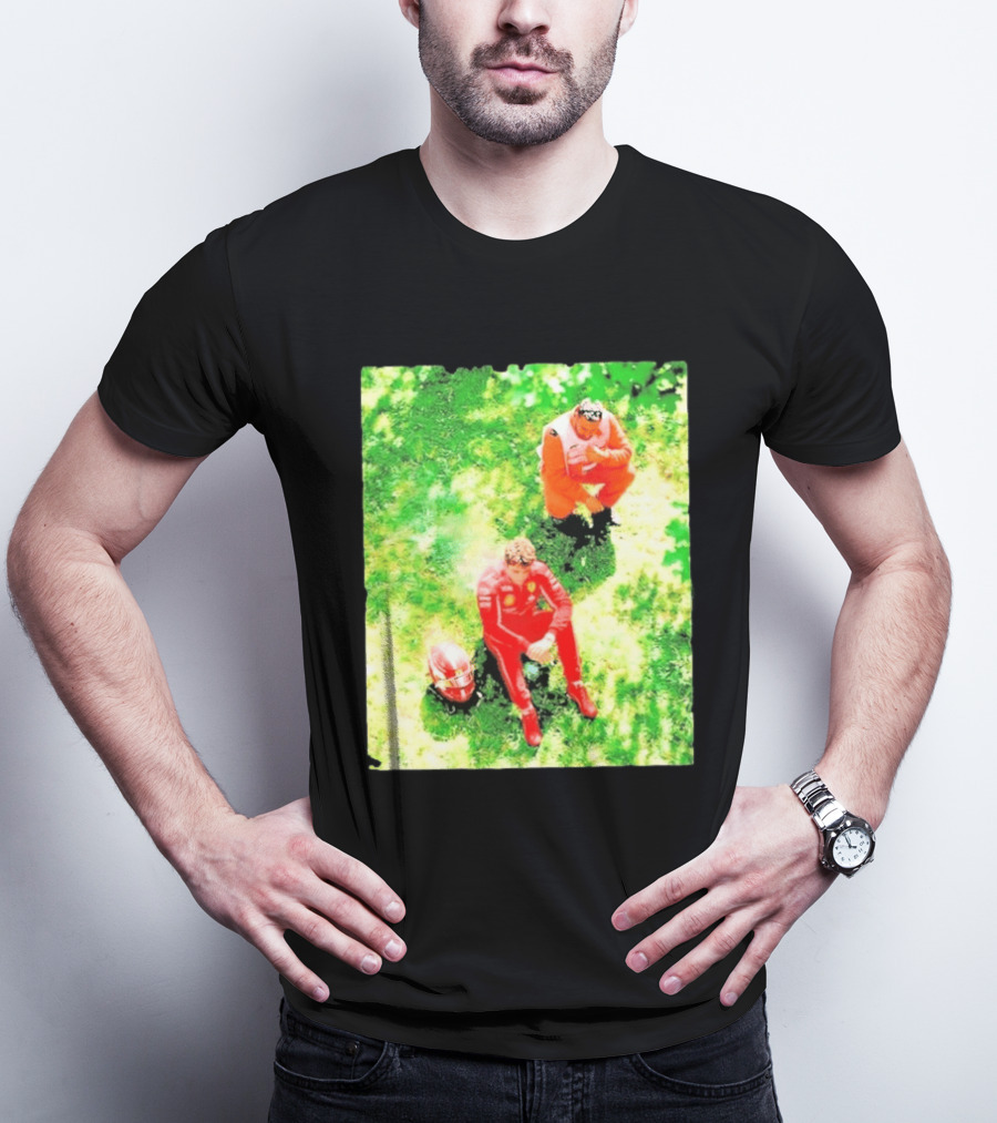 Monza GP Charles Leclerc Helmet On Grass Crash Moment T-Shirt