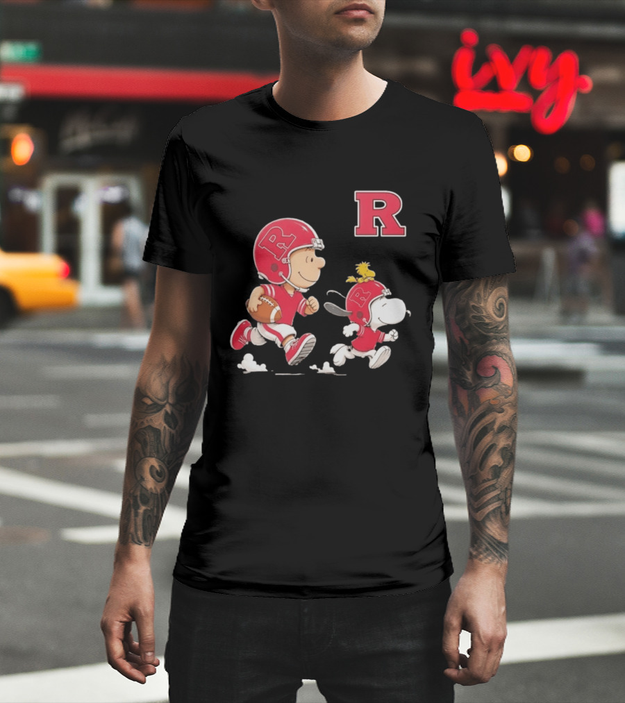 Charlie Brown Snoopy Woodstock Rutgers Scarlet Knights Football Fan Gear T-Shirt