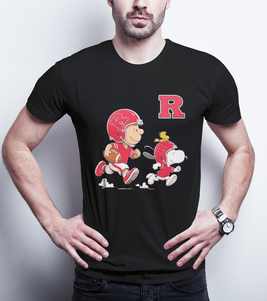 Charlie Brown Snoopy Woodstock Rutgers Scarlet Knights Football Fan Gear T-Shirt