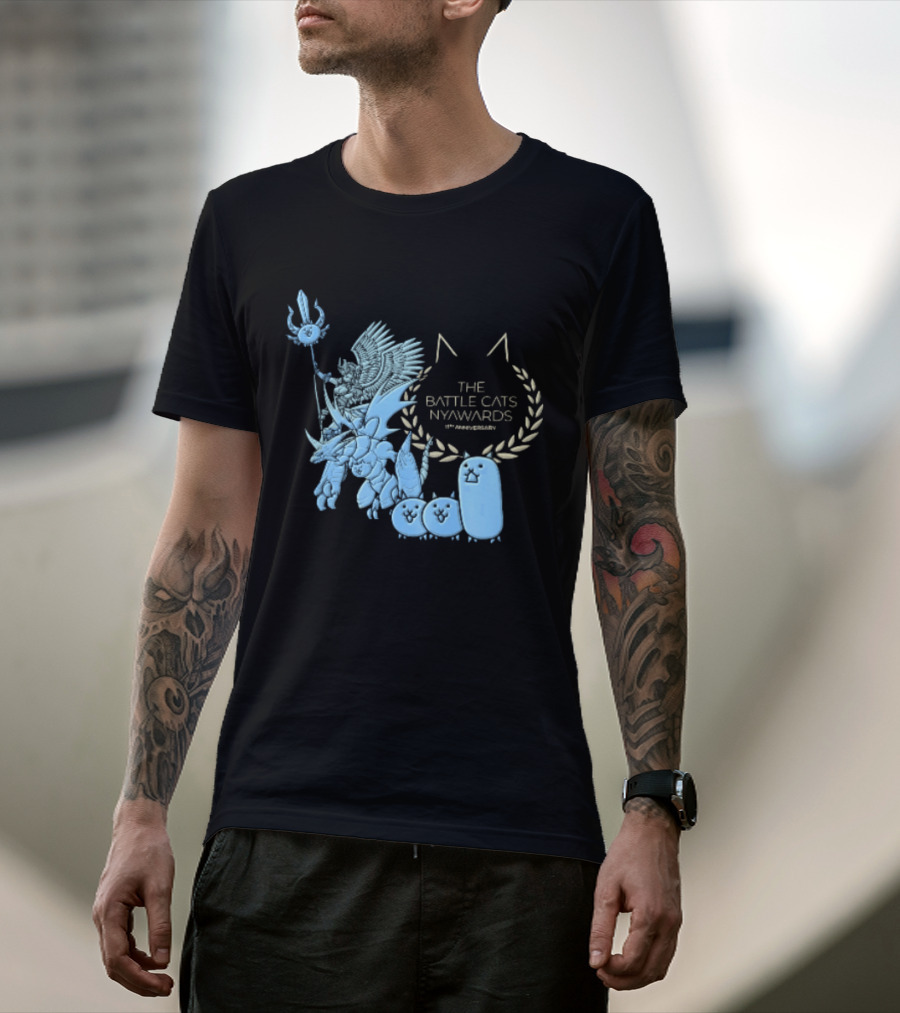 The Battle Cats Nyawards 11th Anniversary Characters Laurel Wreath Line T-Shirt