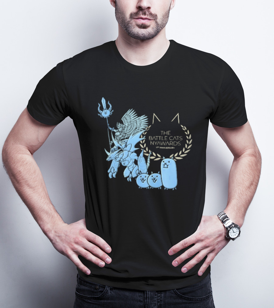 The Battle Cats Nyawards 11th Anniversary Characters Laurel Wreath Line T-Shirt