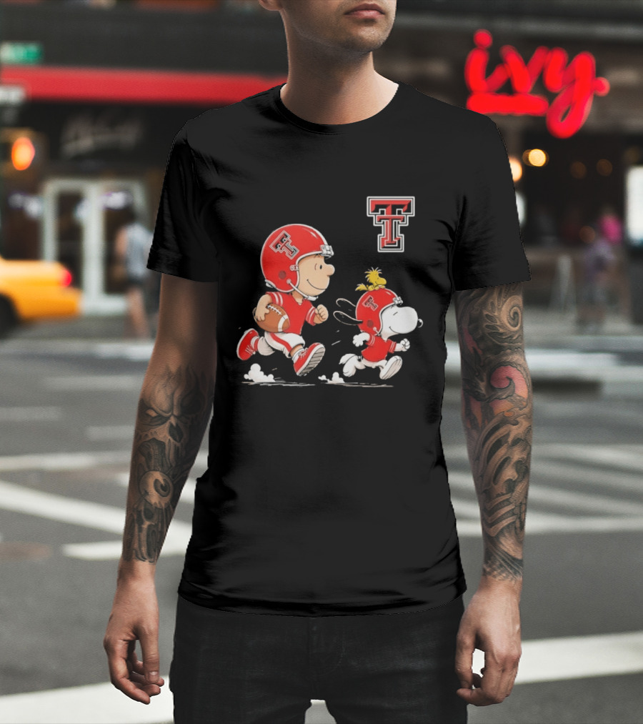 Charlie Brown Woodstock Snoopy Texas Tech Red Raiders Football Team Spirit T-Shirt