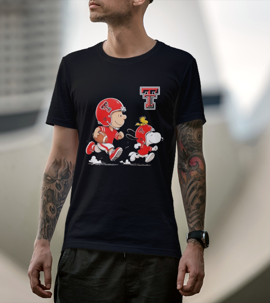 Charlie Brown Woodstock Snoopy Texas Tech Red Raiders Football Team Spirit T-Shirt
