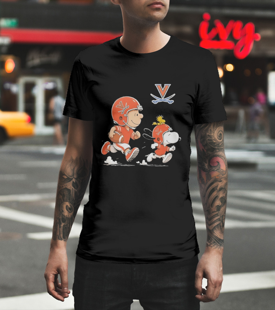 Charlie Brown Snoopy Woodstock Virginia Cavaliers Football Fun T-Shirt