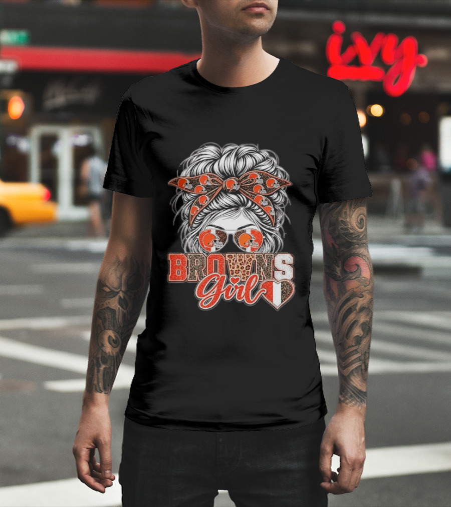 Cleveland Browns Girl Messy Bun Football T-Shirt