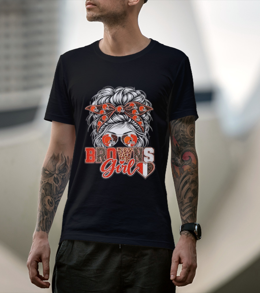 Cleveland Browns Girl Messy Bun Football T-Shirt
