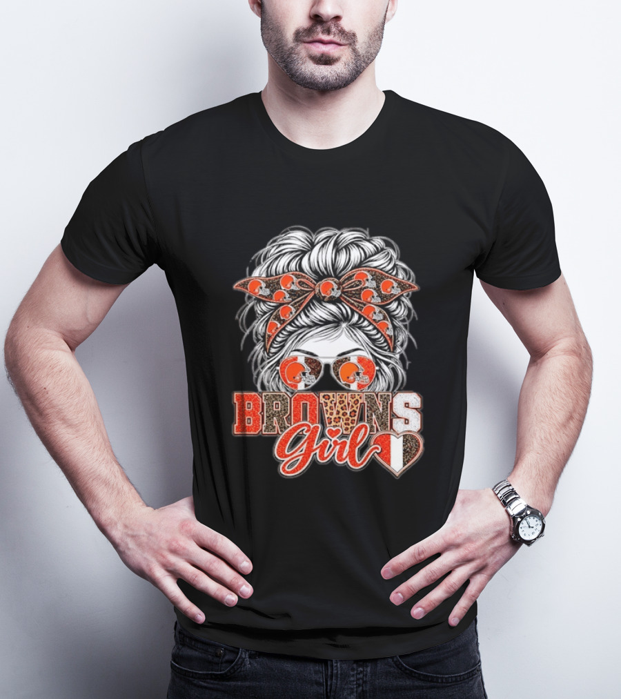 Cleveland Browns Girl Messy Bun Football T-Shirt