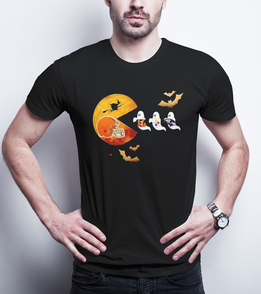 Cleveland Browns Pac Man Vs Bengals Steelers Ravens Halloween Battle T-Shirt