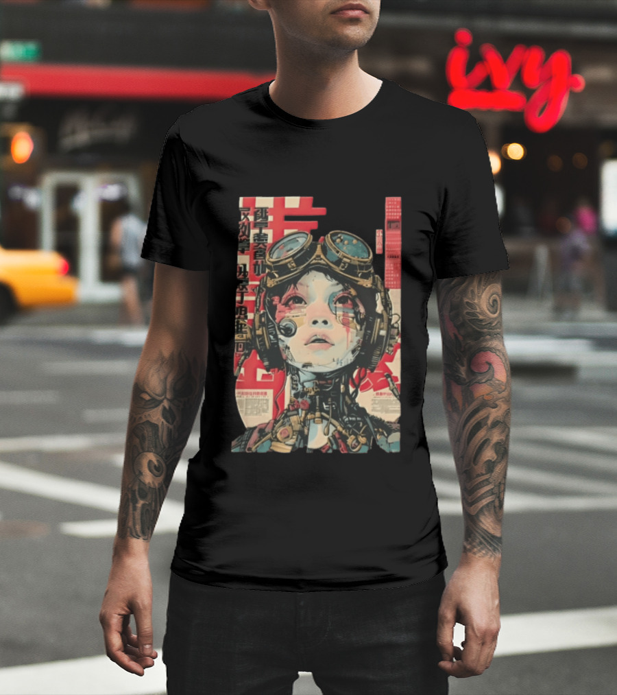 Cyberpunk Cyborg Woman With Goggles And Headphones Futuristic Aesthetic T-Shirt