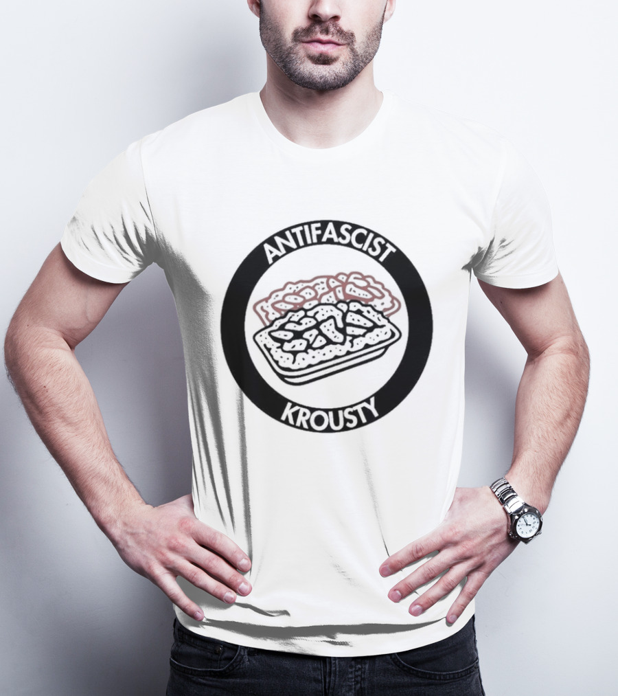 Antifascist Krousty Pizza Antifa Symbol Bold Political Message T-Shirt