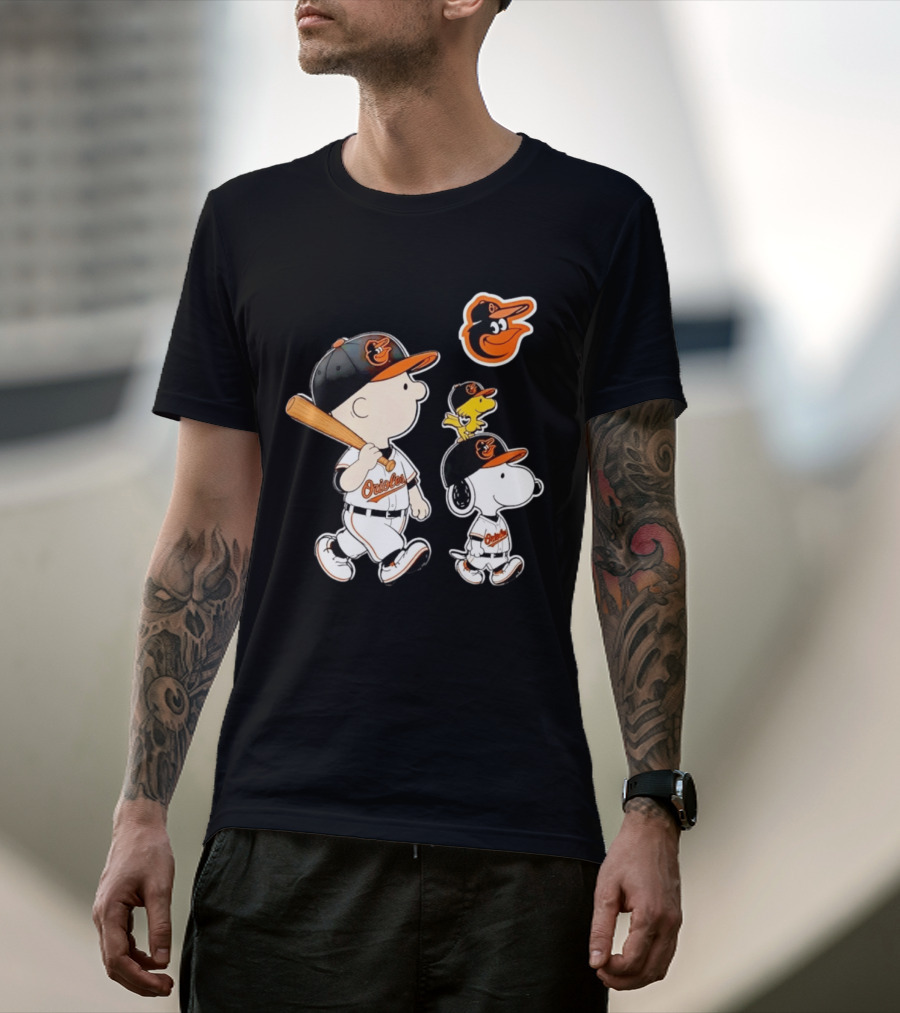 Woodstock Charlie Brown Snoopy Orioles Baseball Team T-Shirt