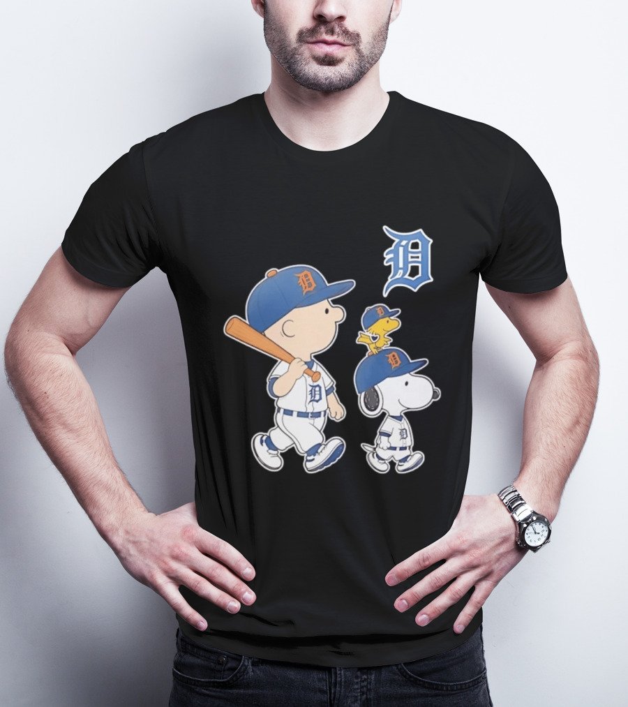 Charlie Brown Snoopy Woodstock Detroit Tigers Baseball Peanuts T-Shirt