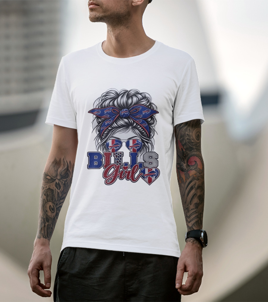 Buffalo Bills Girl Messy Bun Sunglasses BILLS Girl T-Shirt