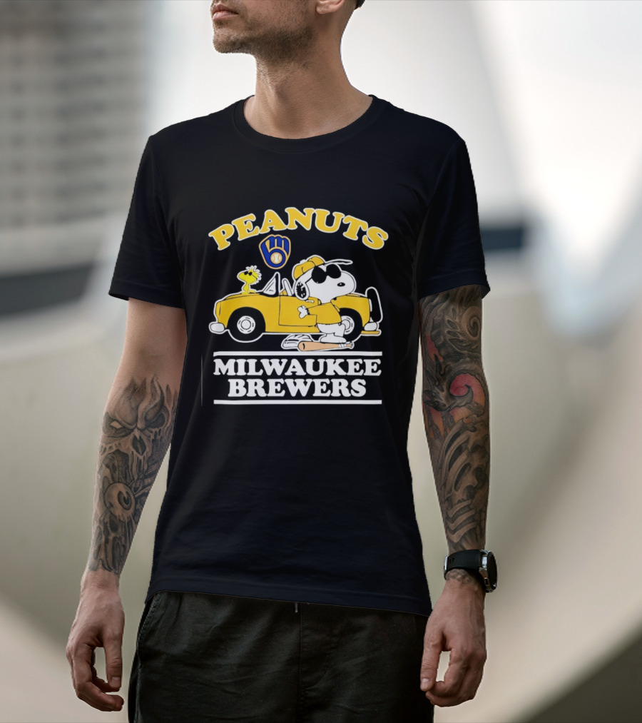 Peanuts Snoopy Woodstock Driving Milwaukee Brewers Baseball T-Shirt