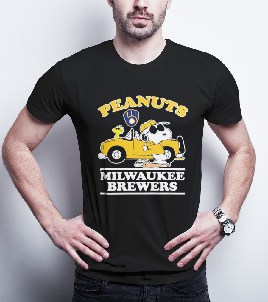 Peanuts Snoopy Woodstock Driving Milwaukee Brewers Baseball T-Shirt