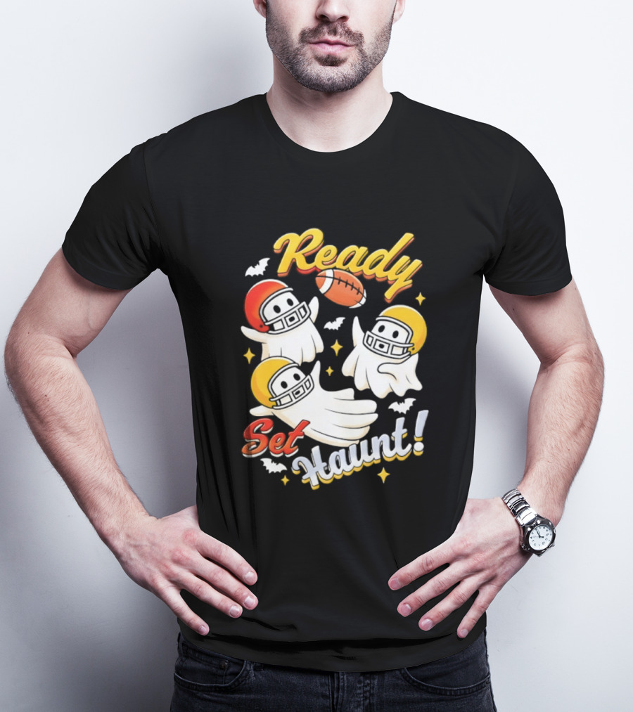 Ready Set Haunt Ghosts Football Helmet Halloween T-Shirt