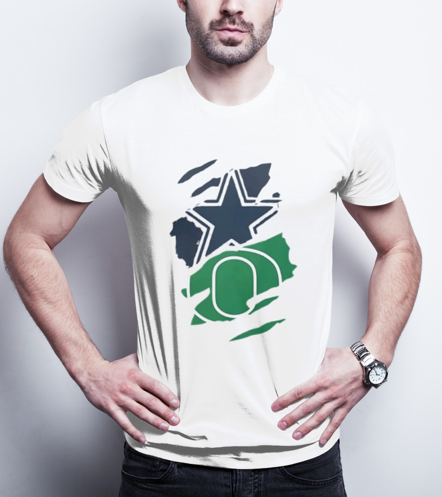 Dallas Cowboys Star And Oregon Ducks O Ripped Team Logos T-Shirt