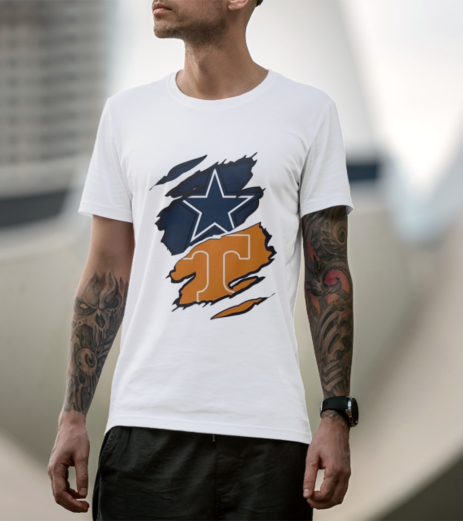 Dallas Cowboys Star Tennessee Volunteers Logo Ripped Effect T-Shirt