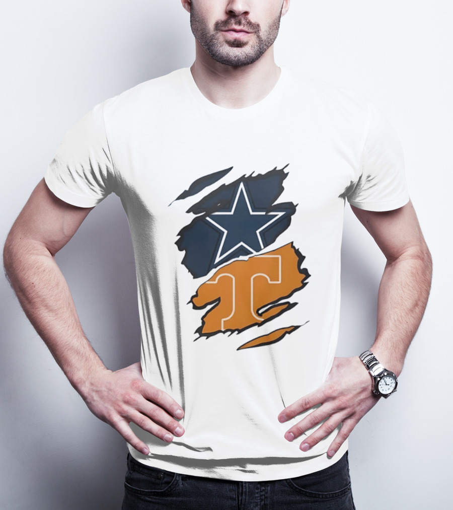 Dallas Cowboys Star Tennessee Volunteers Logo Ripped Effect T-Shirt