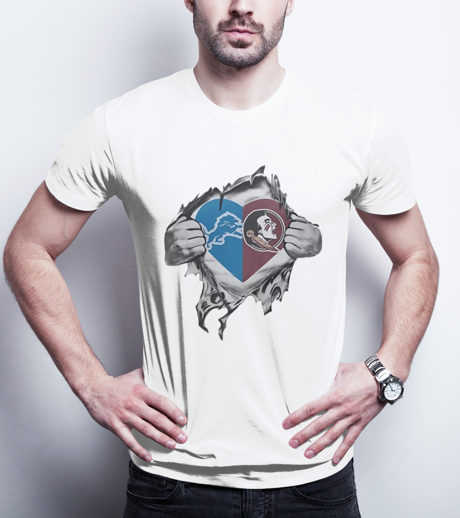 Detroit Lions Florida State Seminoles Heart Combined Fan Spirit T-Shirt