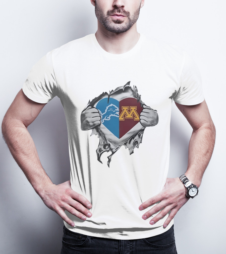 Detroit Lions And Minnesota Golden Gophers Heart T-Shirt