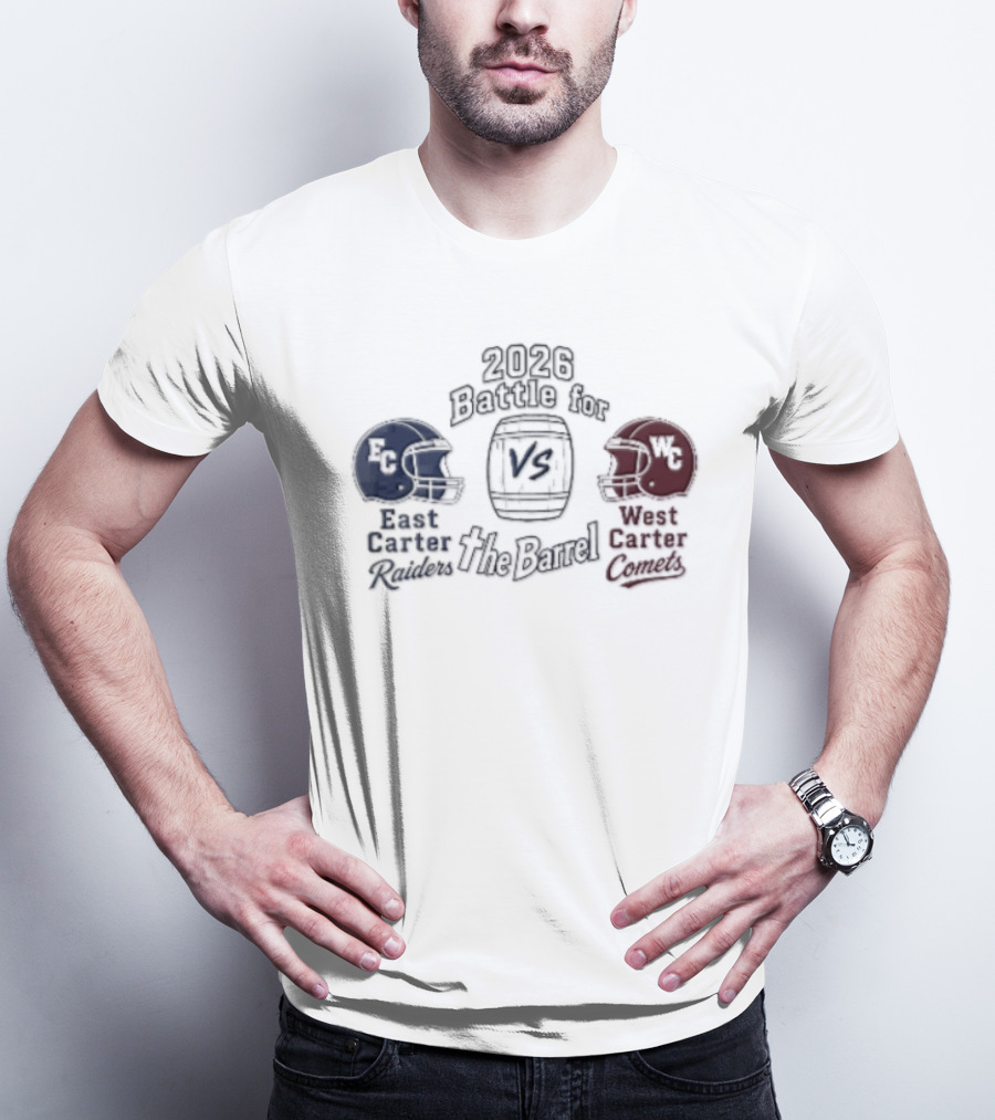 2026 Battle For The Barrel East Carter Raiders Vs West Carter Comets Football Helmets T-Shirt