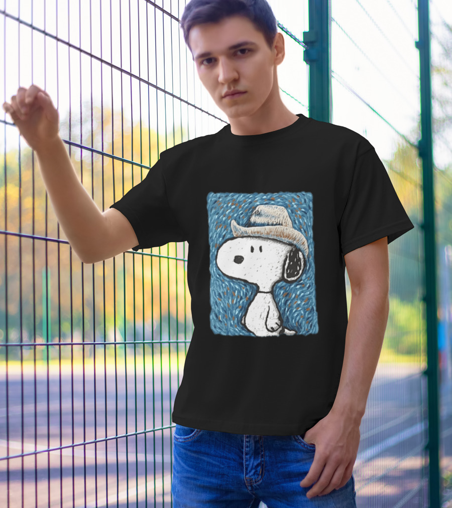 Snoopy Peanuts Cowboy Hat Embroidery T-Shirt