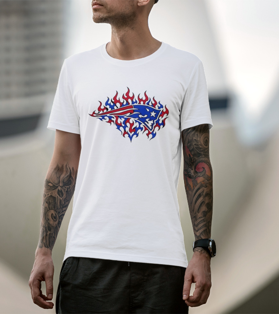New England Patriots Flaming Blue And Red Sports Team T-Shirt
