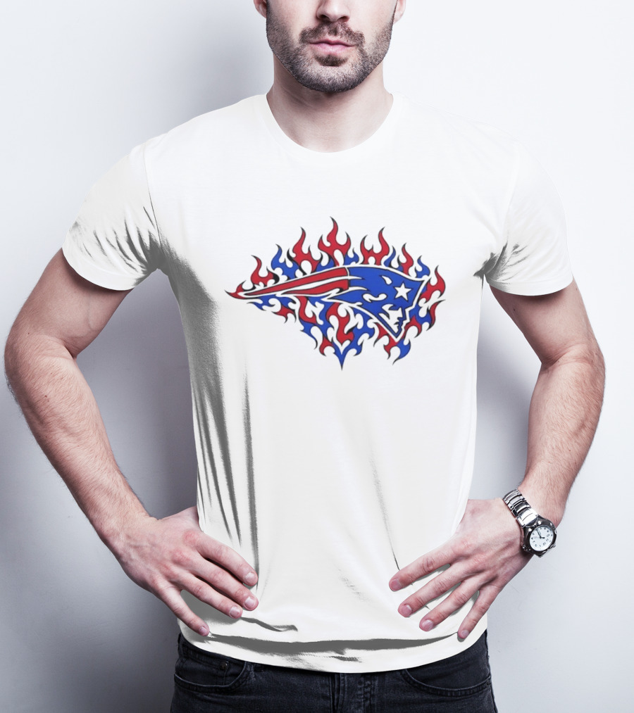 New England Patriots Flaming Blue And Red Sports Team T-Shirt