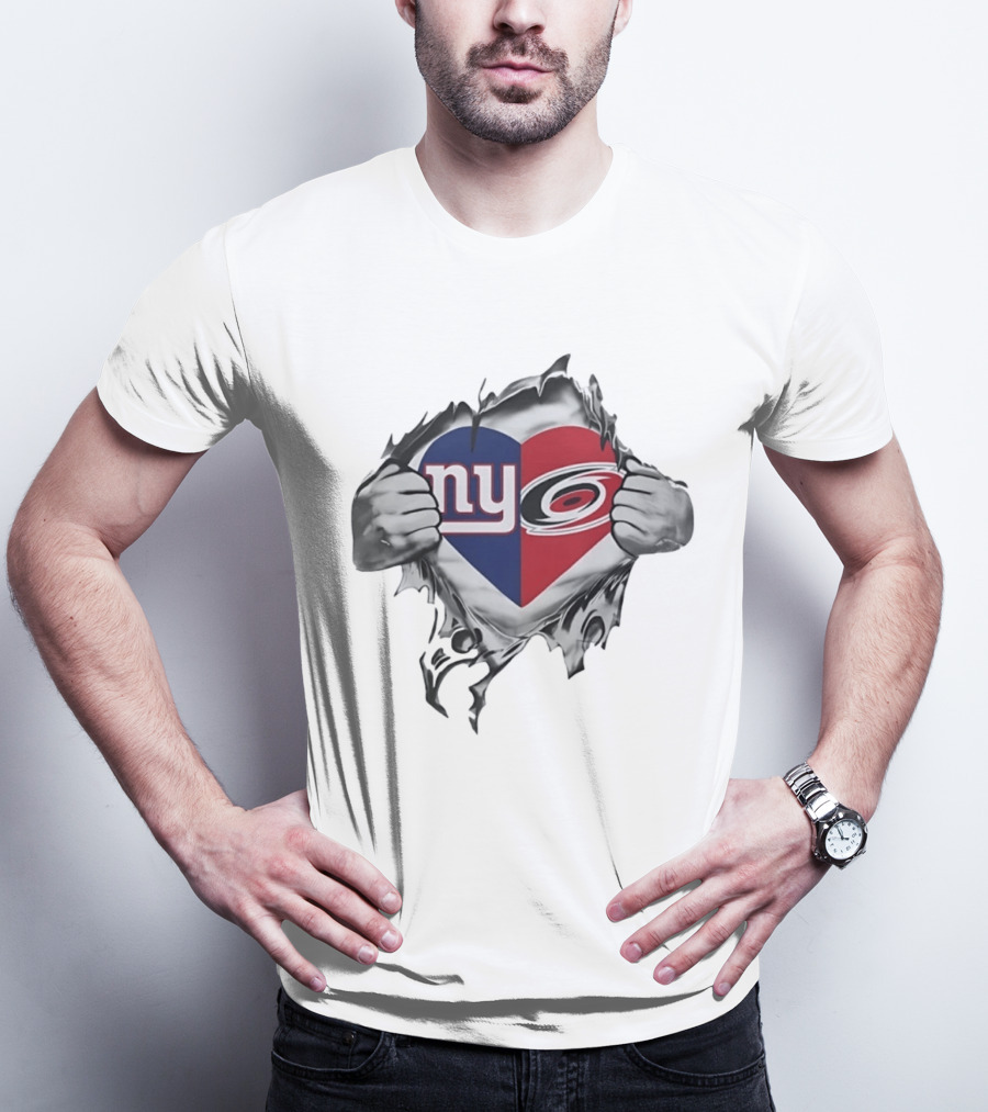 New York Giants Carolina Hurricanes Heart Fan Pride T-Shirt