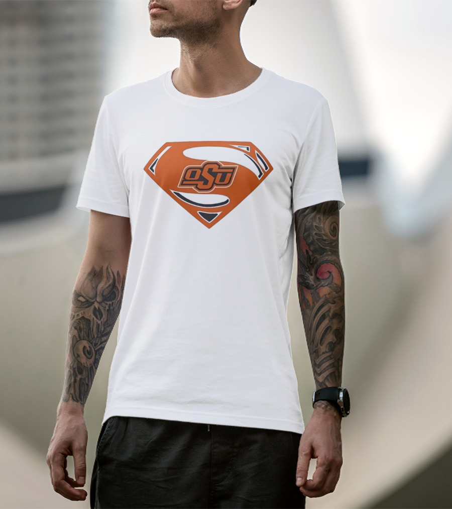 Oklahoma State University OSU Superman Emblem Orange T-Shirt