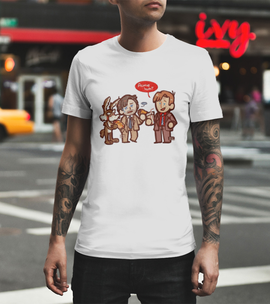 Wile E Coyote Saul Goodman Jimmy McGill Acme Huh Yeah Pizza Milkshake Cartoon Character Collaboration T-Shirt