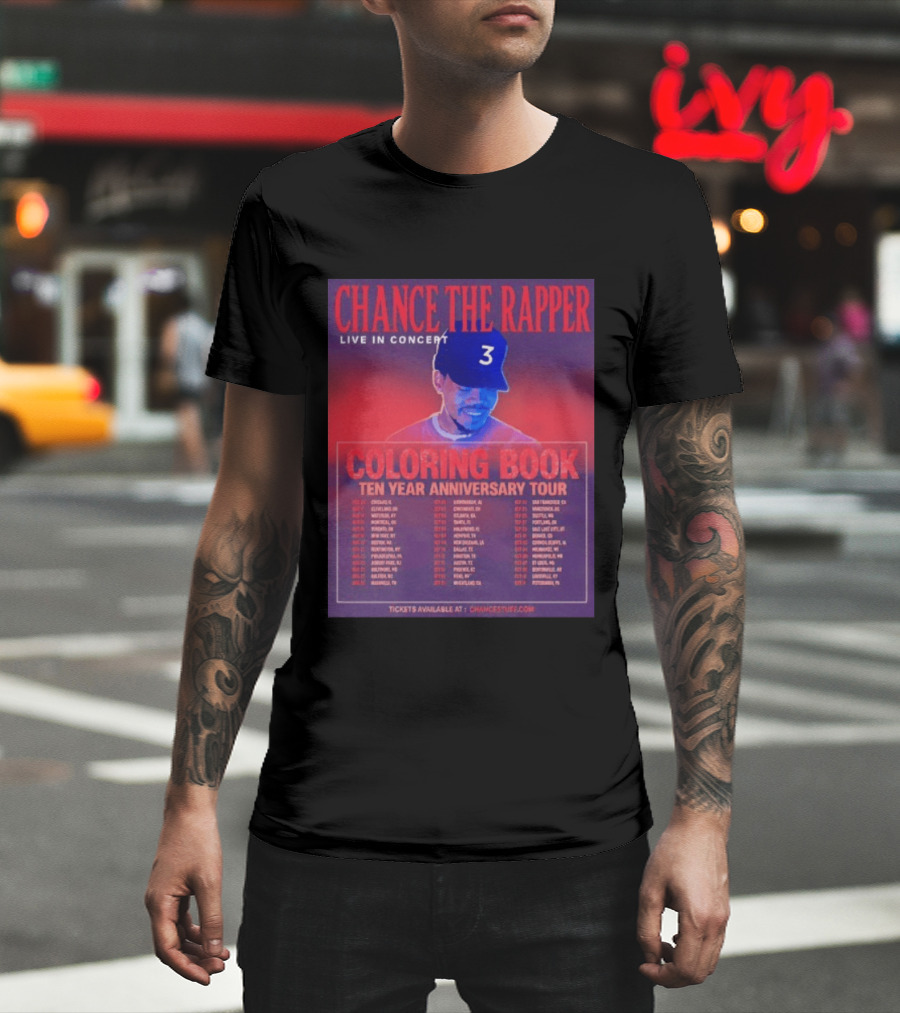 Chance The Rapper Live In Concert Coloring Book Ten Year Anniversary Tour Dates And Tickets T-Shirt
