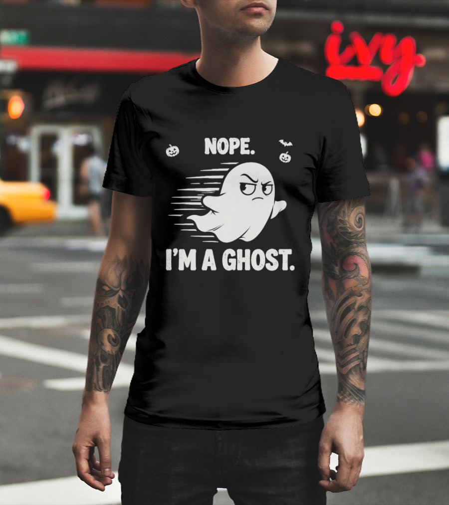 Nope I'm A Ghost Halloween Spooky With Pumpkins And Bats T-Shirt