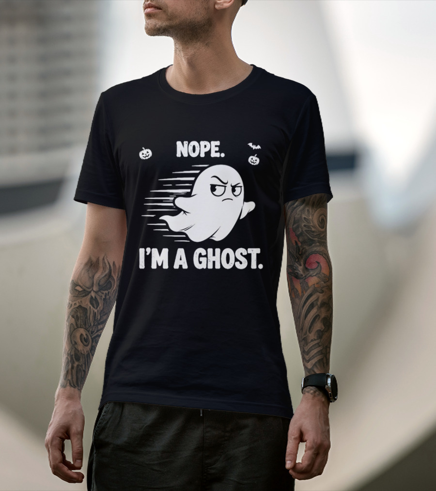Nope I'm A Ghost Halloween Spooky With Pumpkins And Bats T-Shirt