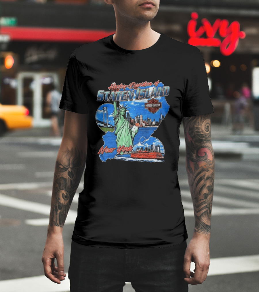 Harley Davidson Of Staten Island Liberty NYC Skyline New York T-Shirt