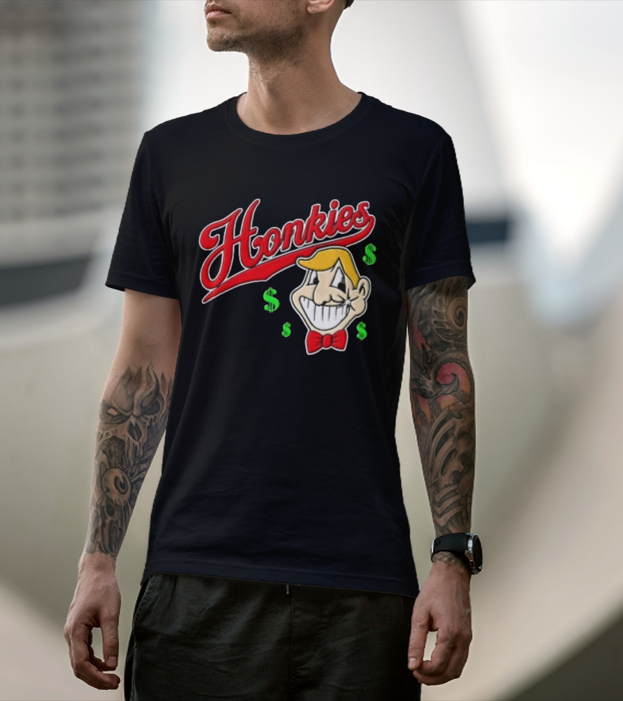 Honkies Red Script Cartoon Blond Man Dollar Signs T-Shirt