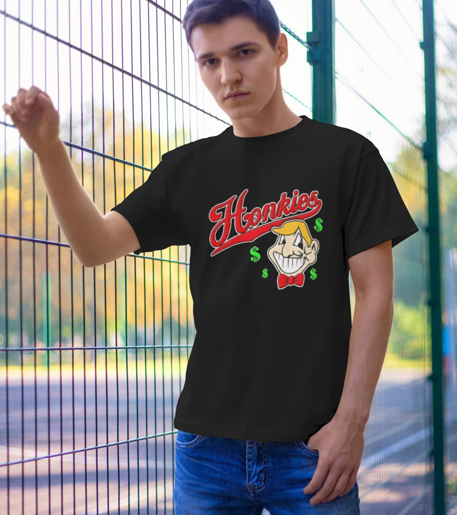 Honkies Red Script Cartoon Blond Man Dollar Signs T-Shirt