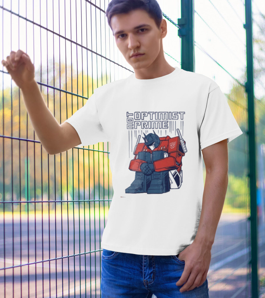 Optimist Prime Depressed Sad Robot Autobots Sitting T-Shirt