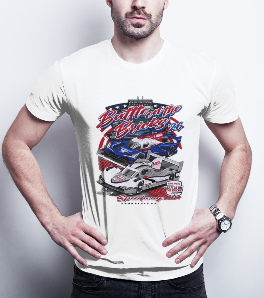 Battle On The Bricks '26 IMSA Indianapolis Motor Speedway Tire Rack Racing Cars T-Shirt