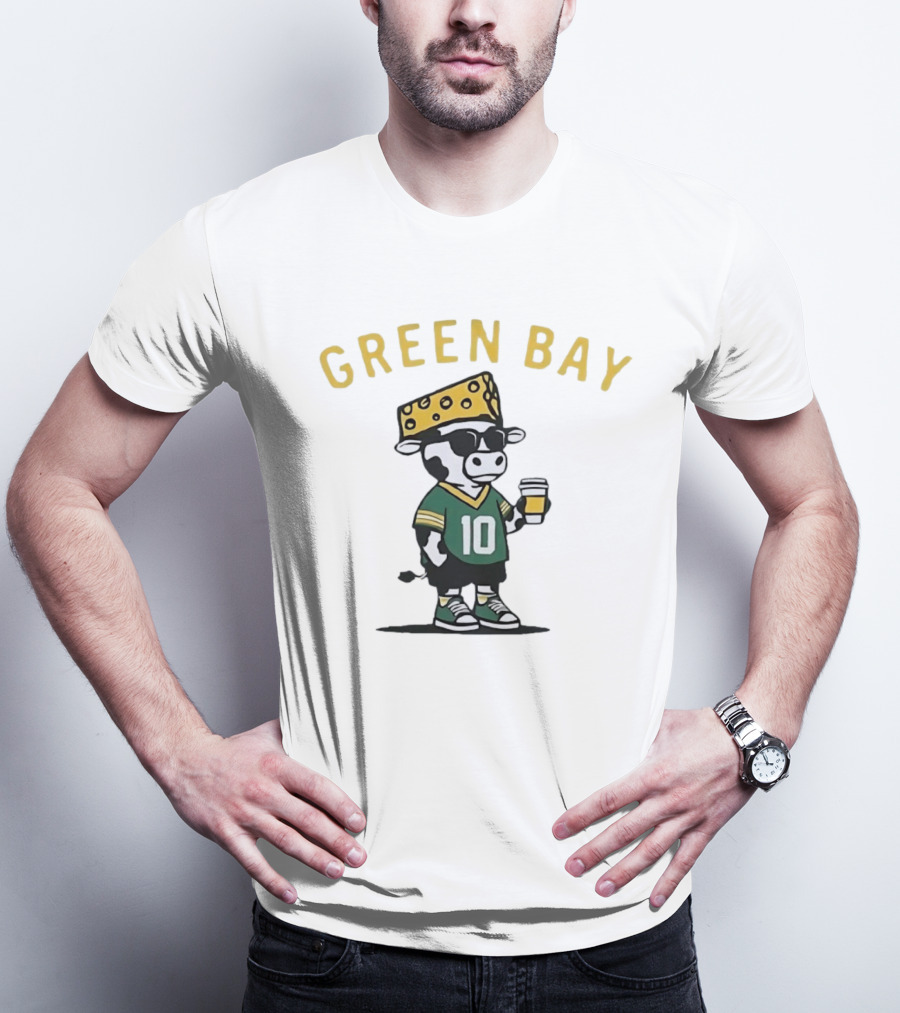 Green Bay Cow Wearing Cheesehead And Number 10 Jersey T-Shirt
