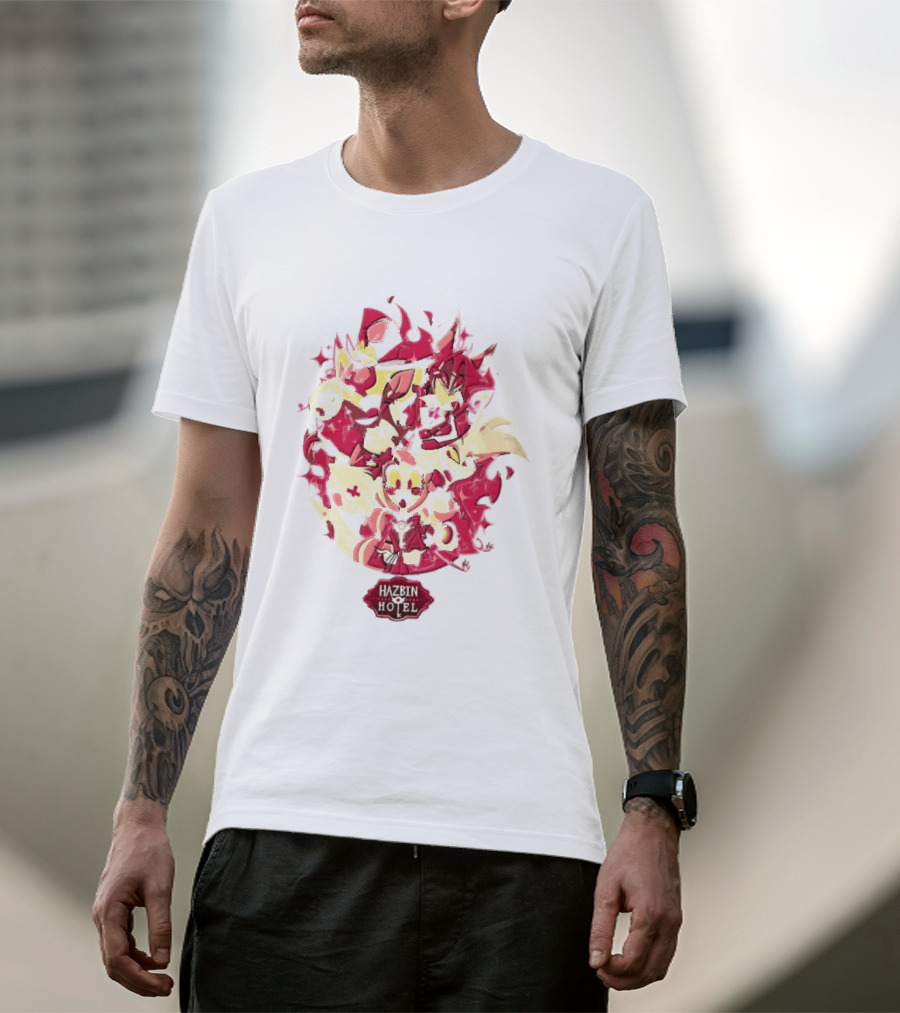 Hazbin Hotel Demon Characters Red Sparkles Group T-Shirt
