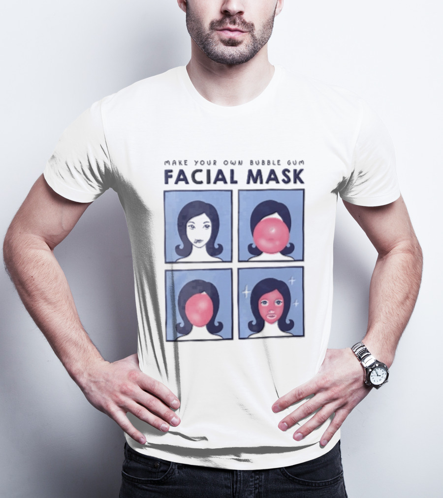 Make Your Own Bubble Gum Facial Mask Comic Woman Four Panel Pink Pop T-Shirt