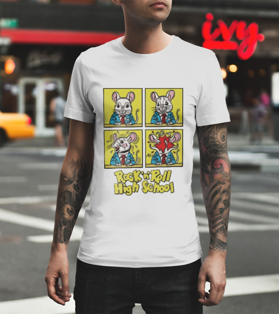 Rock N Roll High School Comic Mouse Head Explosion Cartoon Panels T-Shirt