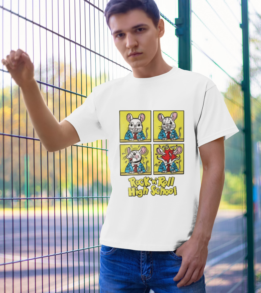 Rock N Roll High School Comic Mouse Head Explosion Cartoon Panels T-Shirt