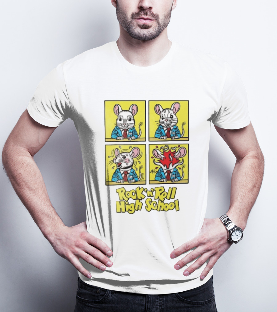 Rock N Roll High School Comic Mouse Head Explosion Cartoon Panels T-Shirt