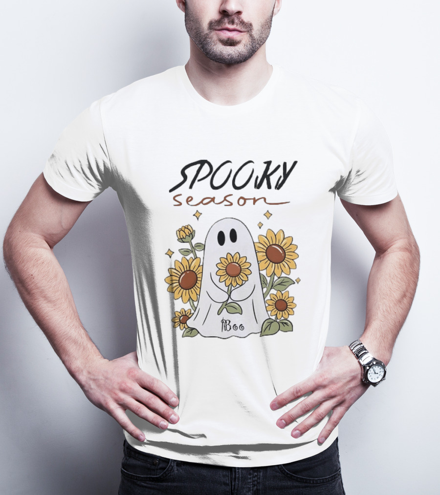 Spooky Season Ghost With Sunflowers Halloween Sunflower Ghost T-Shirt